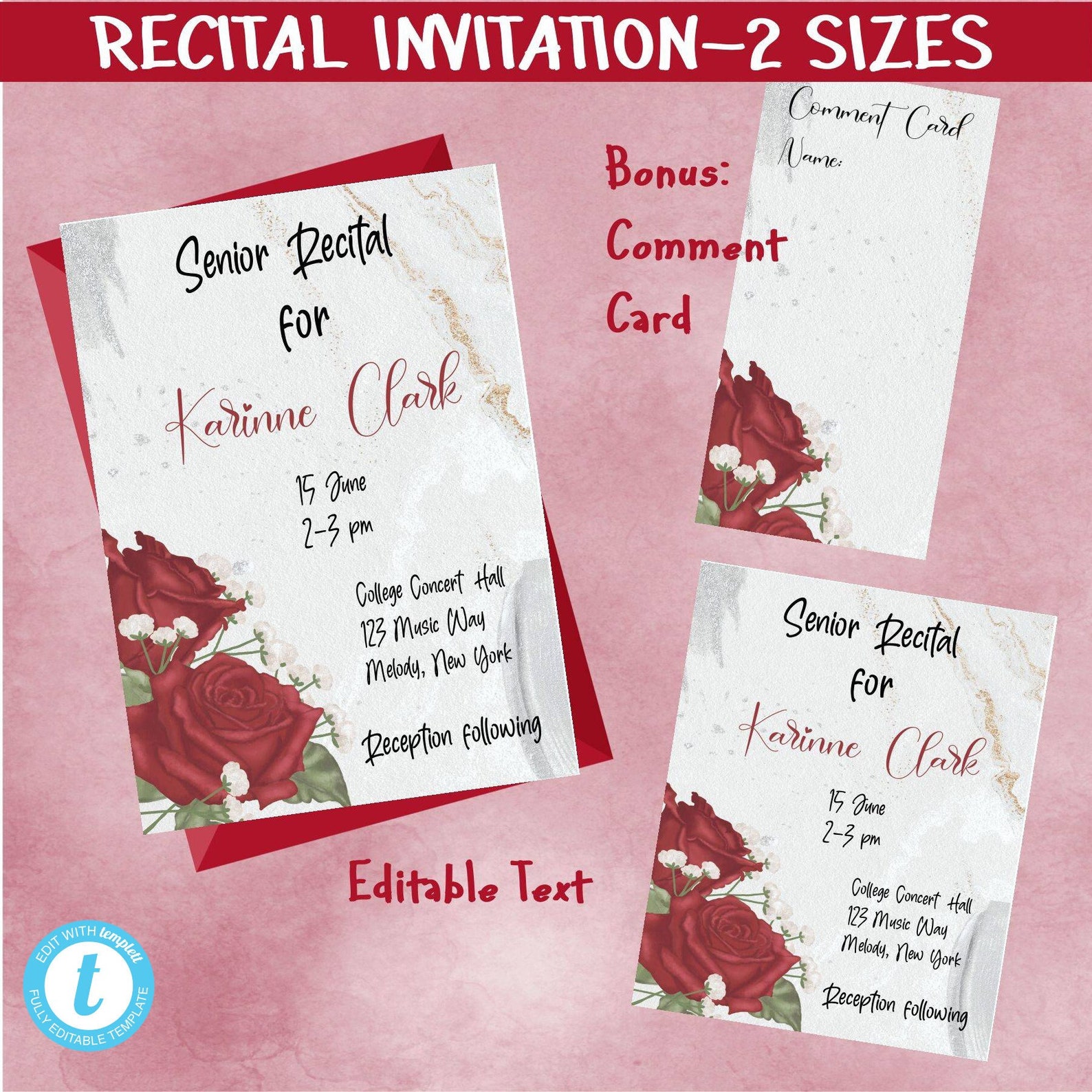 RECITAL INVITATION Template-invitation in 2 Size and Comment - Etsy