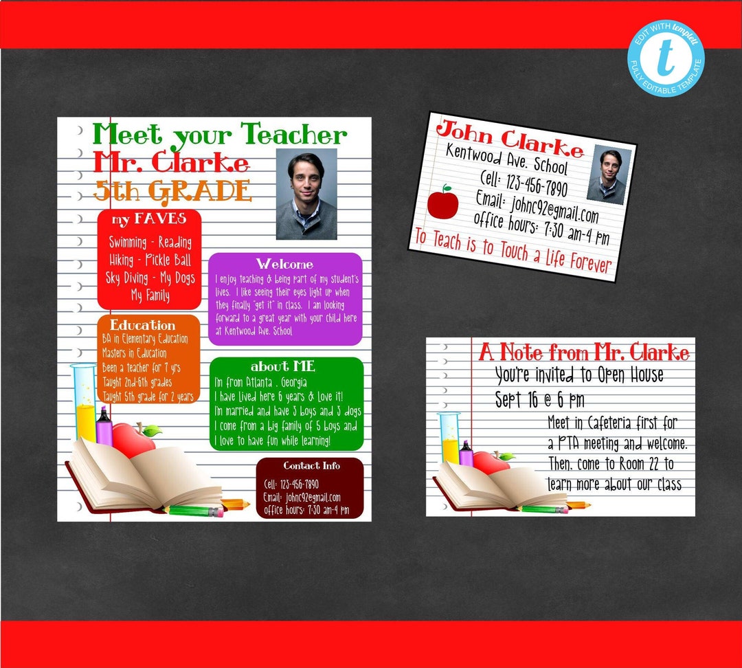 MEET THE TEACHER Template on Lined Paper With Bonus Teacher Contact ...