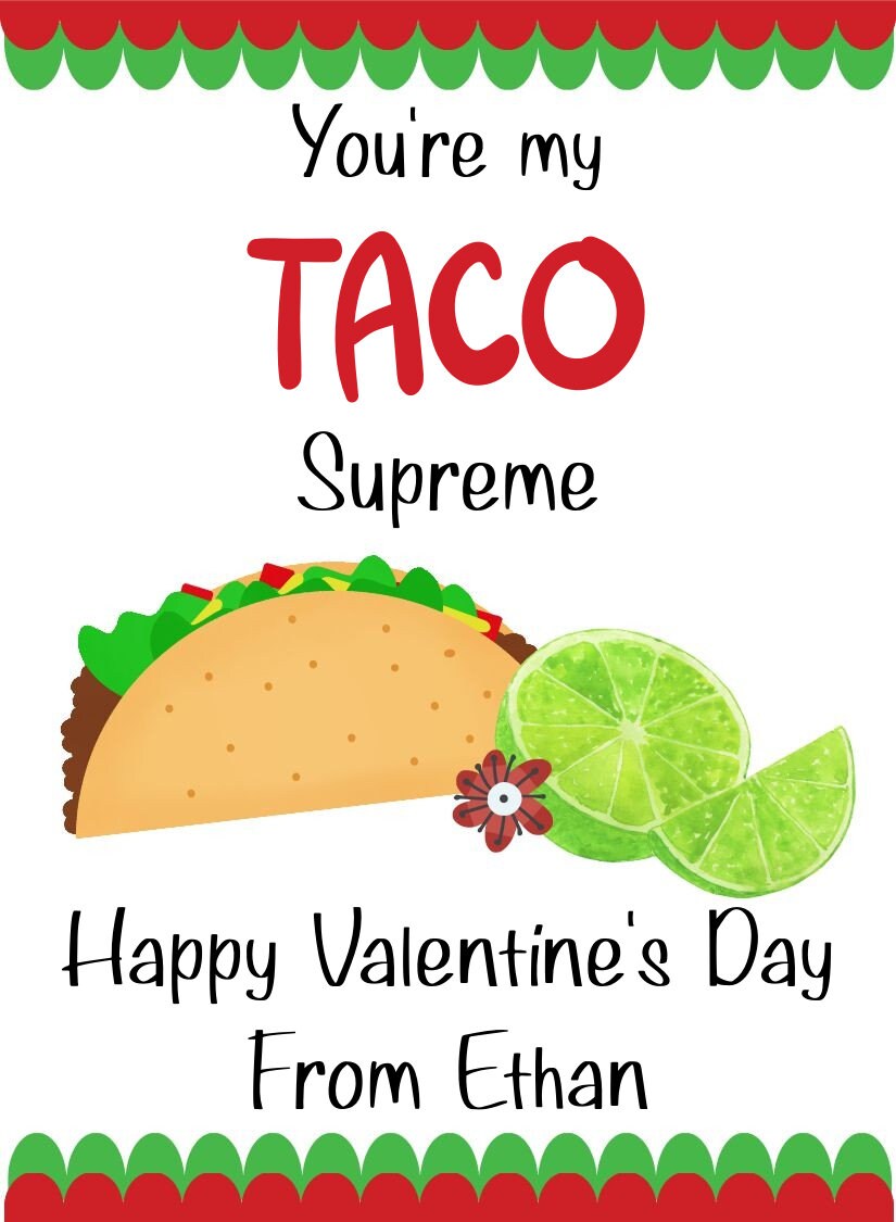 TACO VALENTINE CARDS Template-6 Different Designs-editable Text-2.75x3 ...