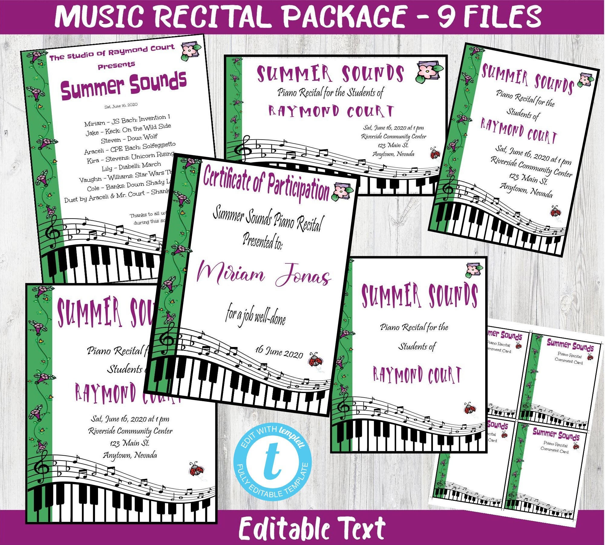 BUNDLE--SUMMER SOUNDS Piano Recital Template-recital Program-invitation ...