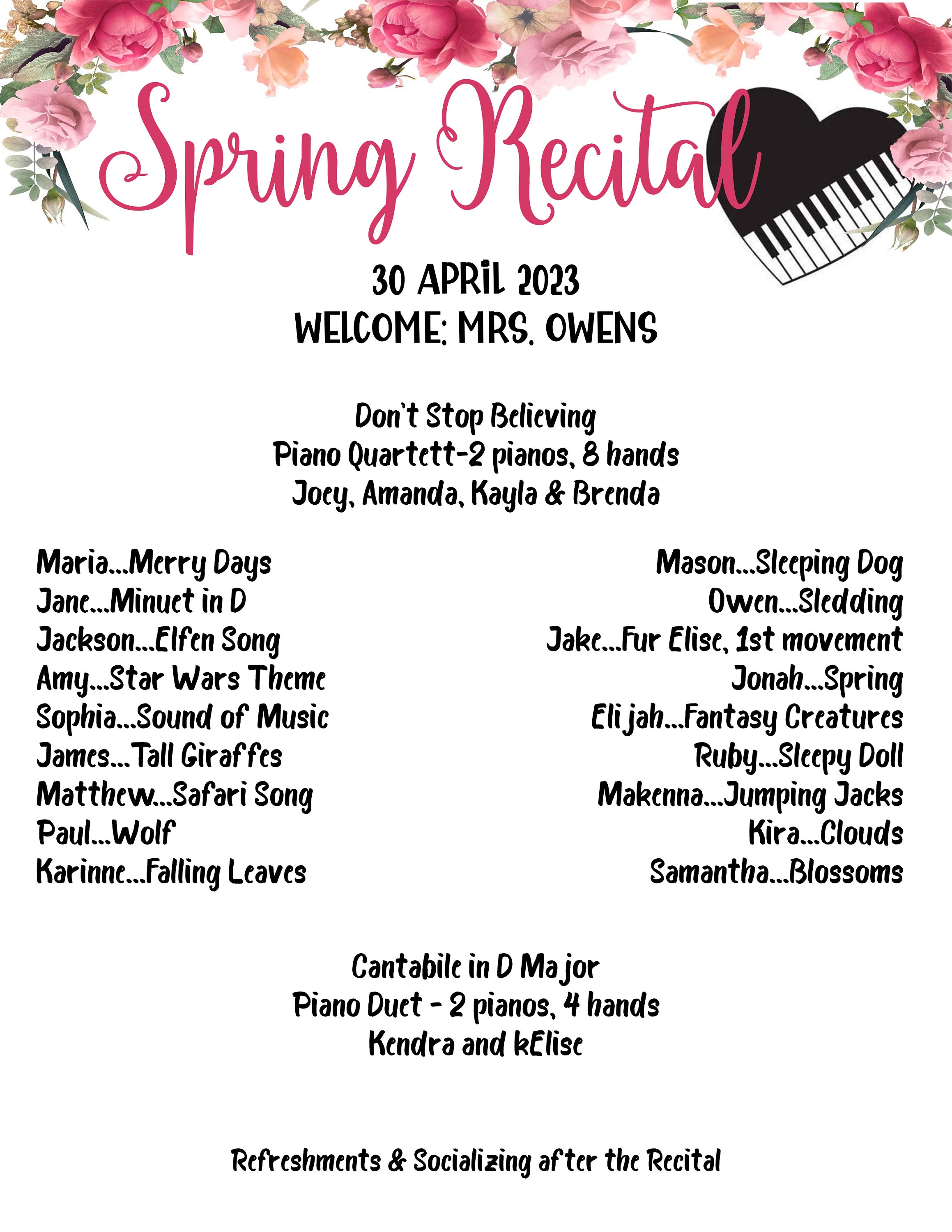 RECITAL PROGRAM-AWARD Certificate-comment Card With a - Etsy