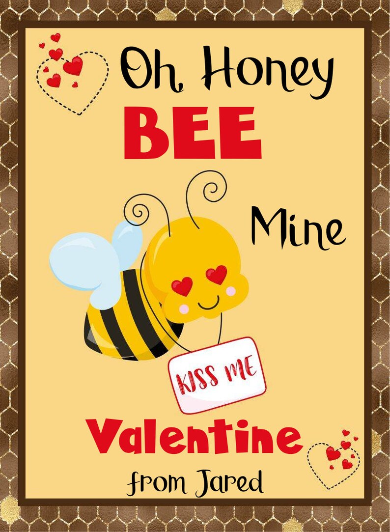 BEE VALENTINE CARD Templates for Kids-cute Bees-6 Different Designs-all ...