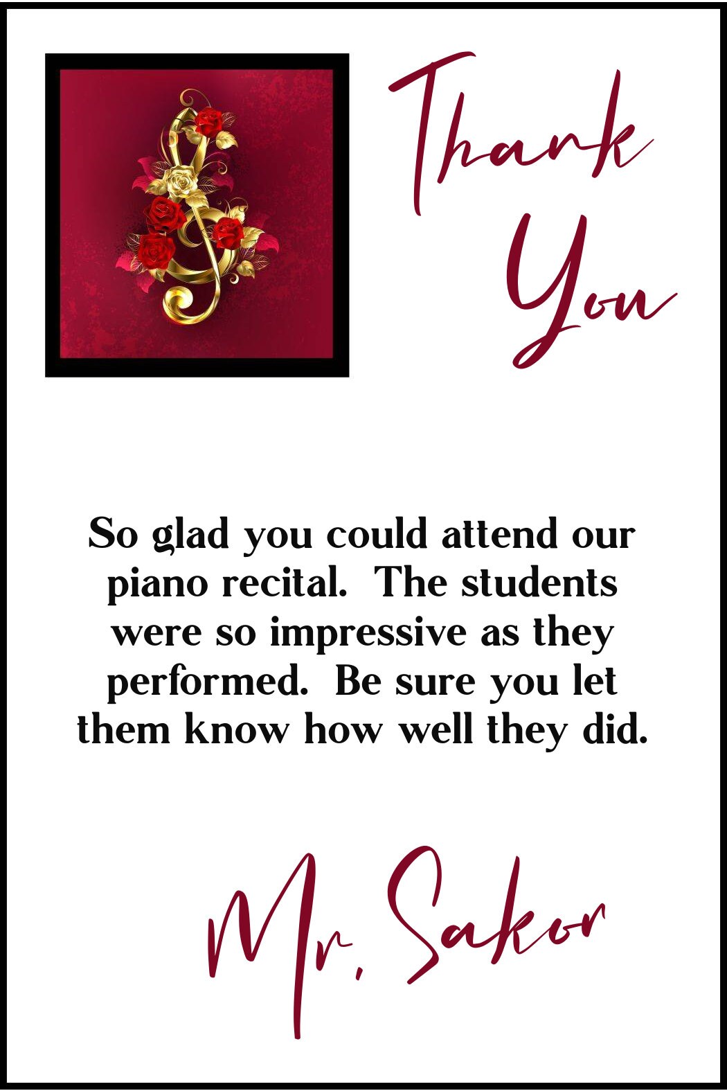 FLOWERY TREBLE CLEF Recital Invitation-thank You Card-comment - Etsy