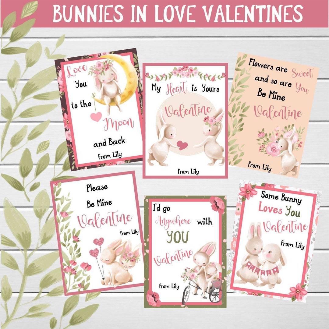 BUNNY VALENTINE CARD Templates-cute Bunnies in Love-valentines for Kids ...