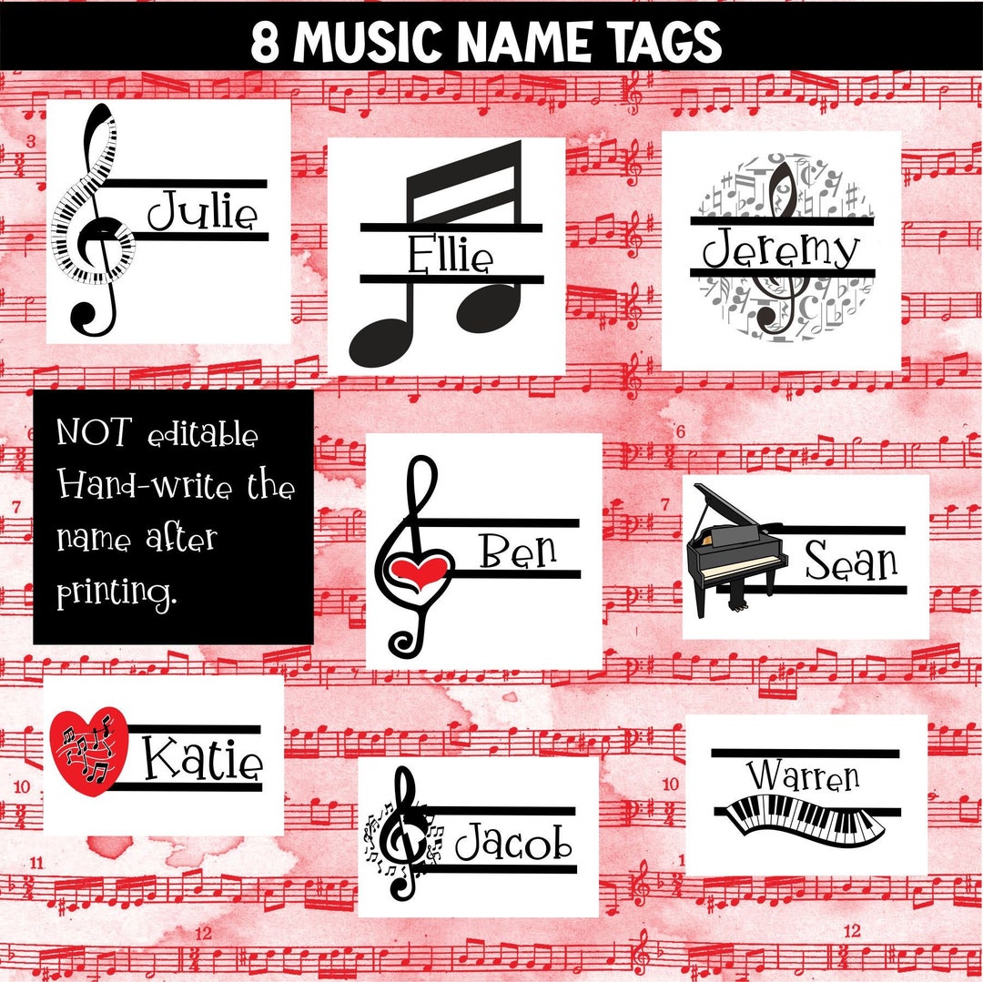 MUSIC NAME Tags perfect for School Classrooms teachers music Class music Students field Trips instant Download fun Music Symbols grand Piano Etsy