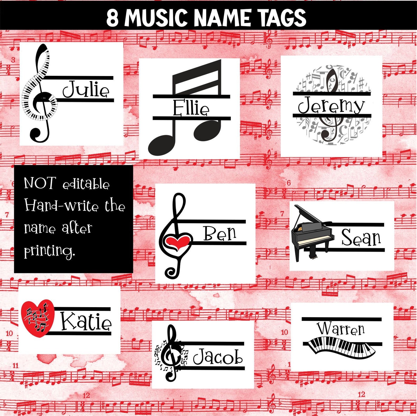MUSIC NAME Tags-perfect for School Classrooms-teachers-music Class ...