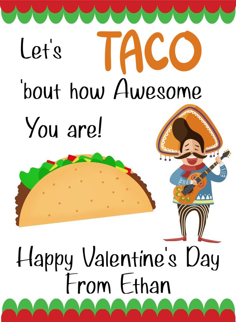 TACO VALENTINE CARDS Template-6 Different Designs-editable Text-2.75x3 ...