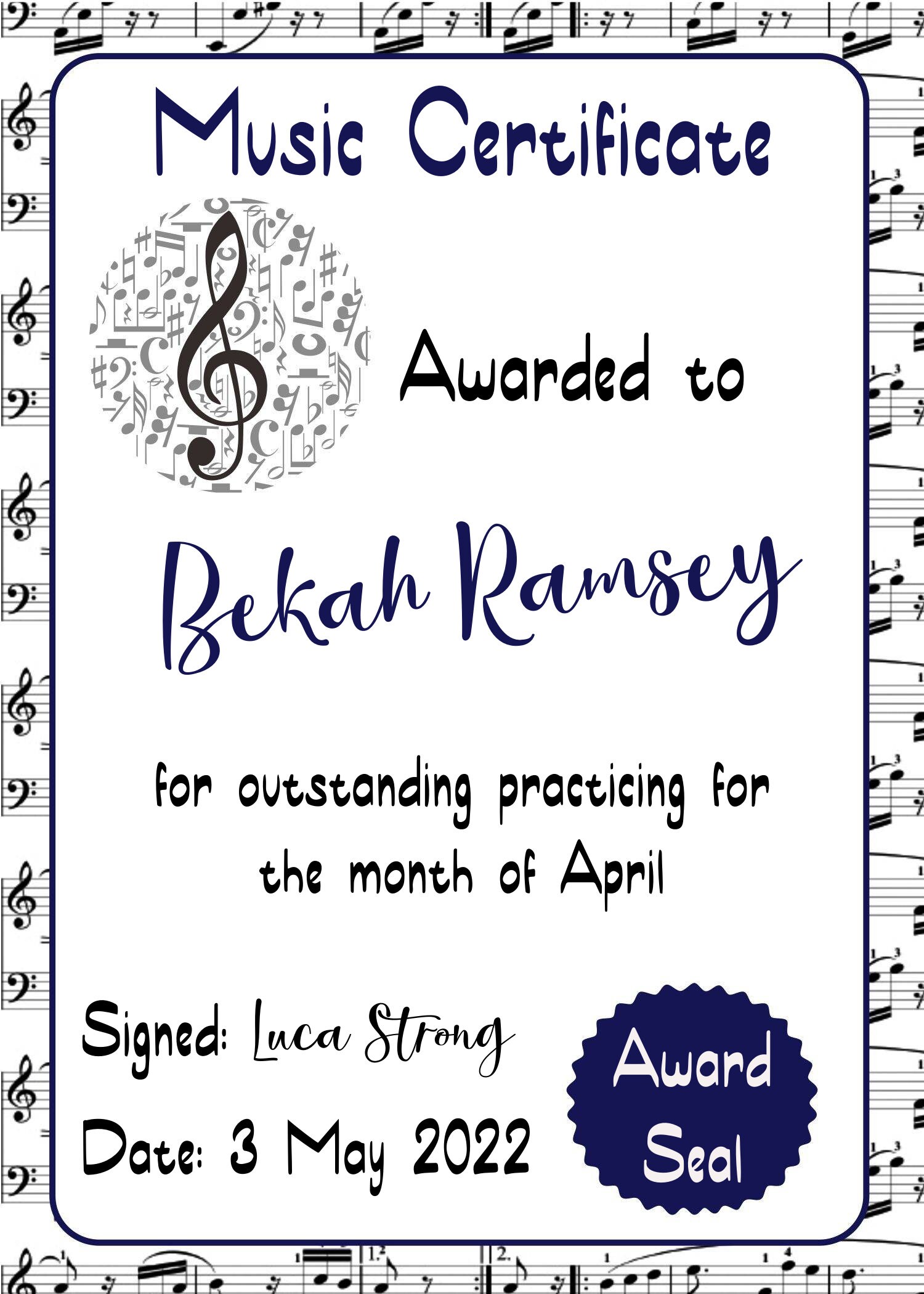 TREBLE CLEF CIRCLE Award Certificate for Music Piano - Etsy
