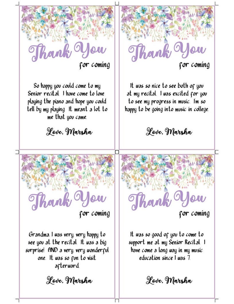 WILDFLOWER KEYS RECITAL Invitation-thank You Card-comment Card-editable ...