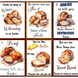 6 TEACHER APPRECIATION GIFT Tags-fun Bread Theme-pdf-jpg-sliced Bread ...