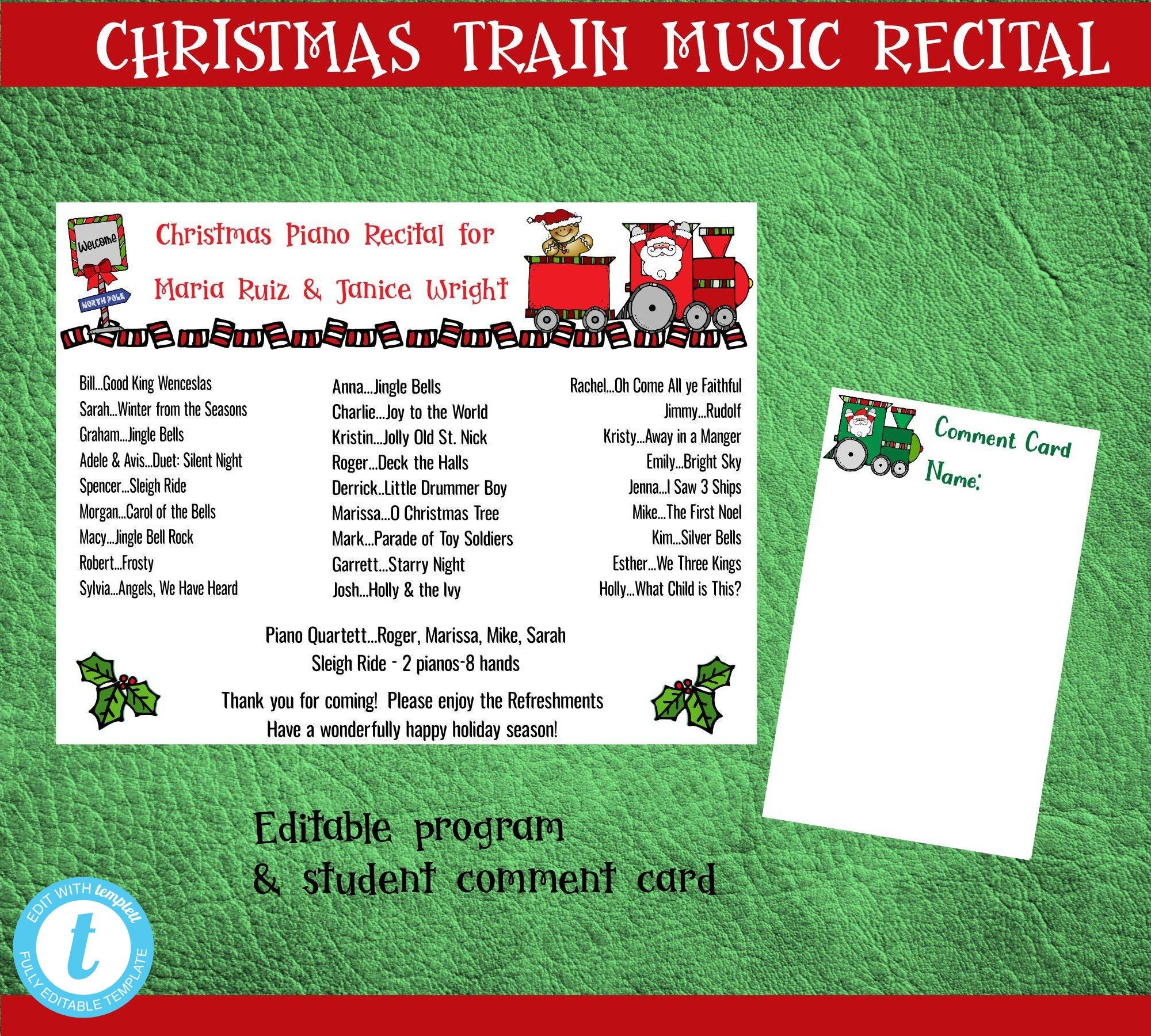 Christmas Train Piano Recital Program & Comment Card (editable Template ...