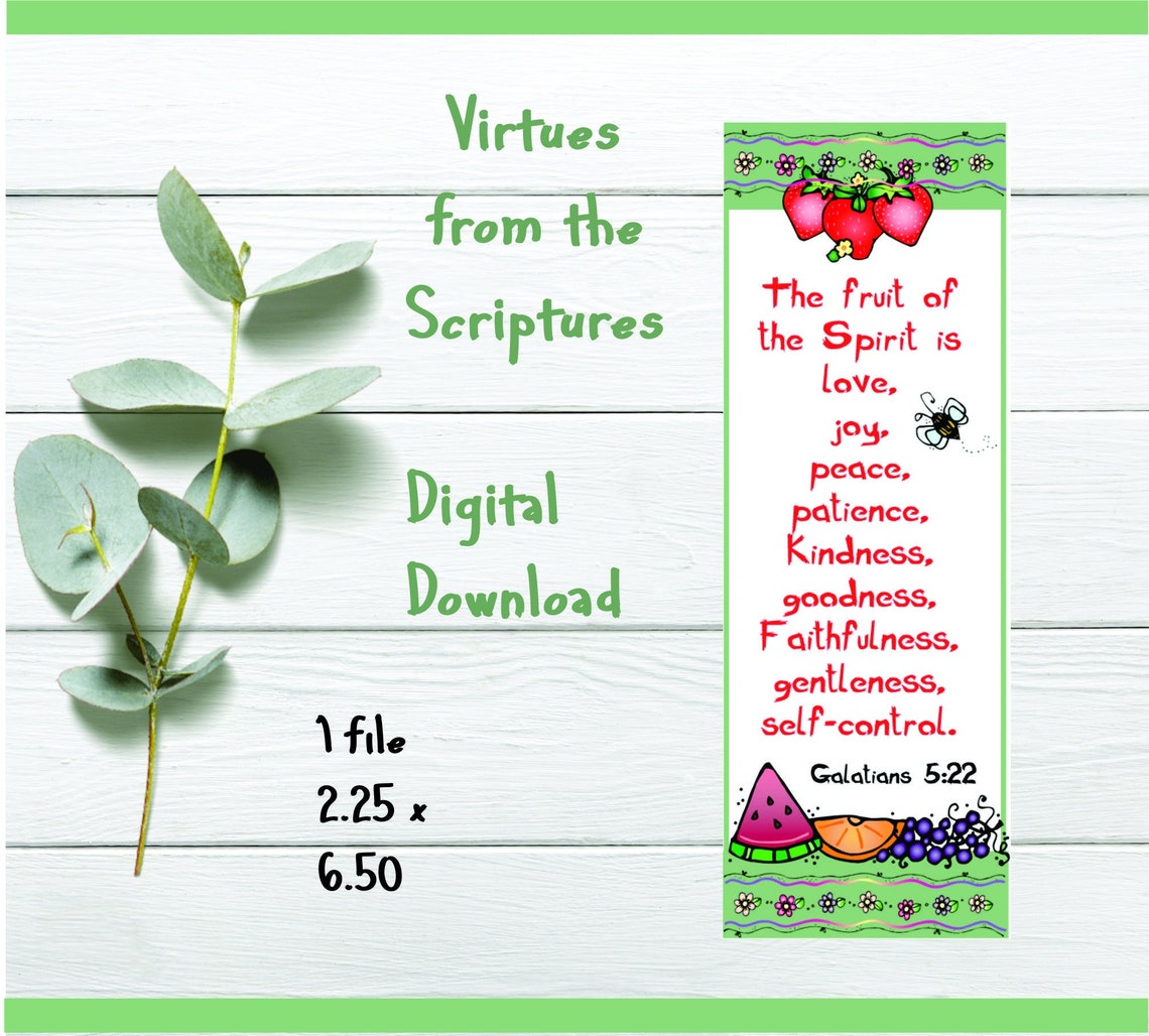 Fruit of the Spirit Bookmark - Instant Download - Galatians Scripture ...