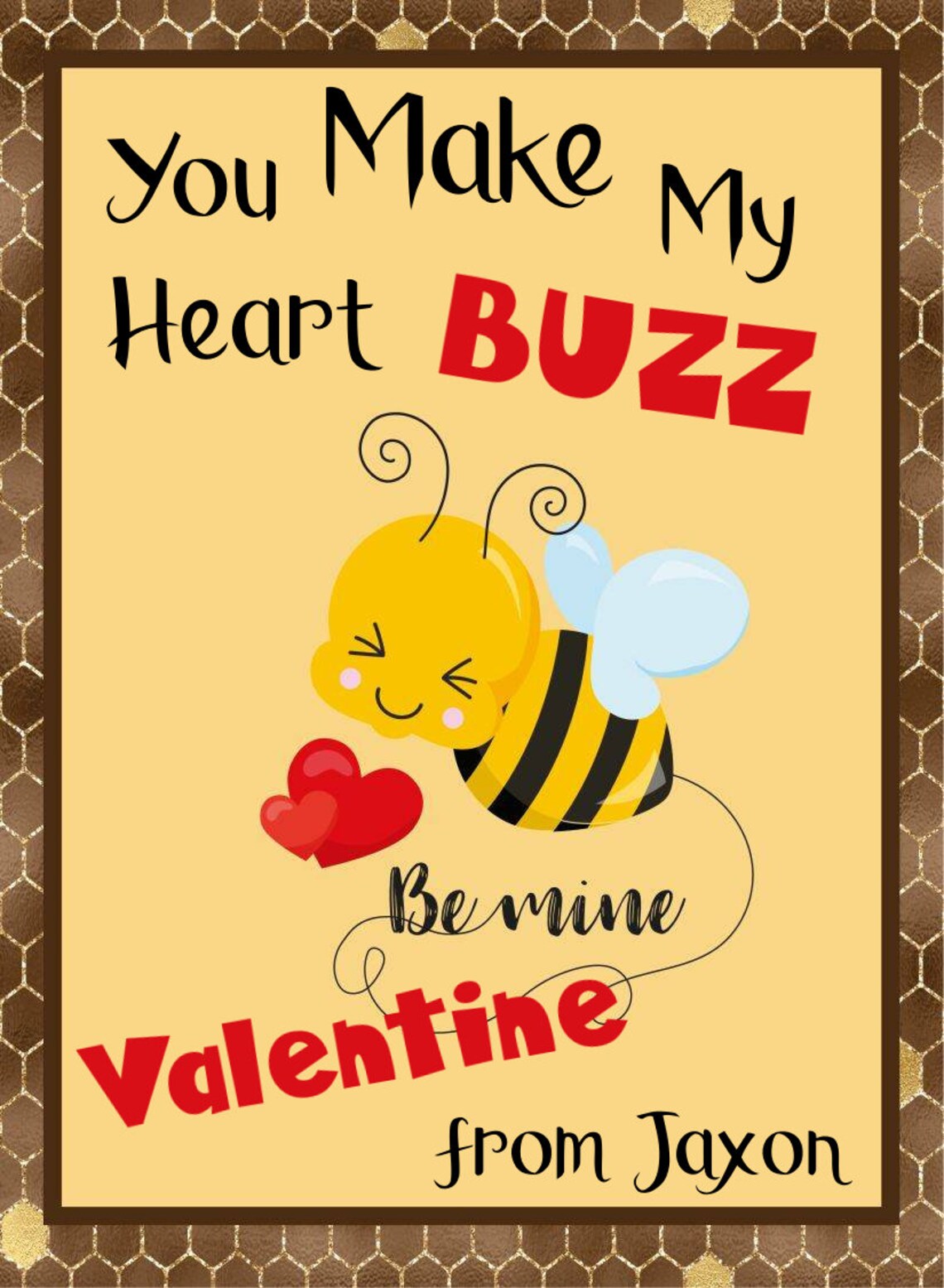 BEE VALENTINE CARD Templates for Kids-cute Bees-6 Different Designs-all ...
