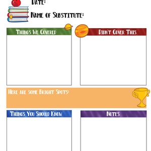 SUBSTITUTE TEACHER REPORT Printable Template for the Classroom-editable ...