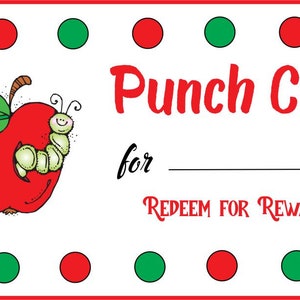 PUNCH Card Templates With Cute Apple and Worm-color- Black & White ...
