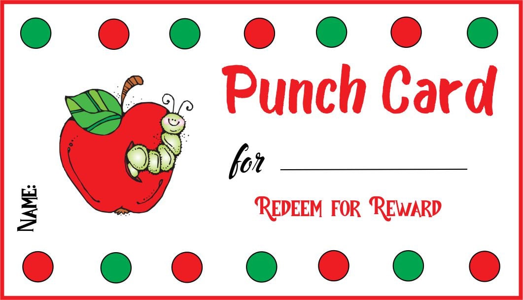 PUNCH Card Templates With Cute Apple and Worm-color- Black & White ...