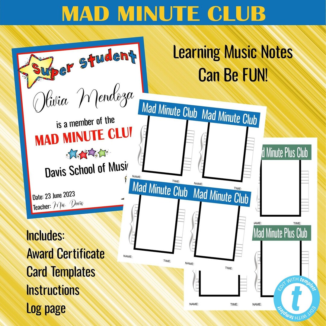 MAD MINUTE Club-note Reading Encouragement-fun Way to Help Students ...