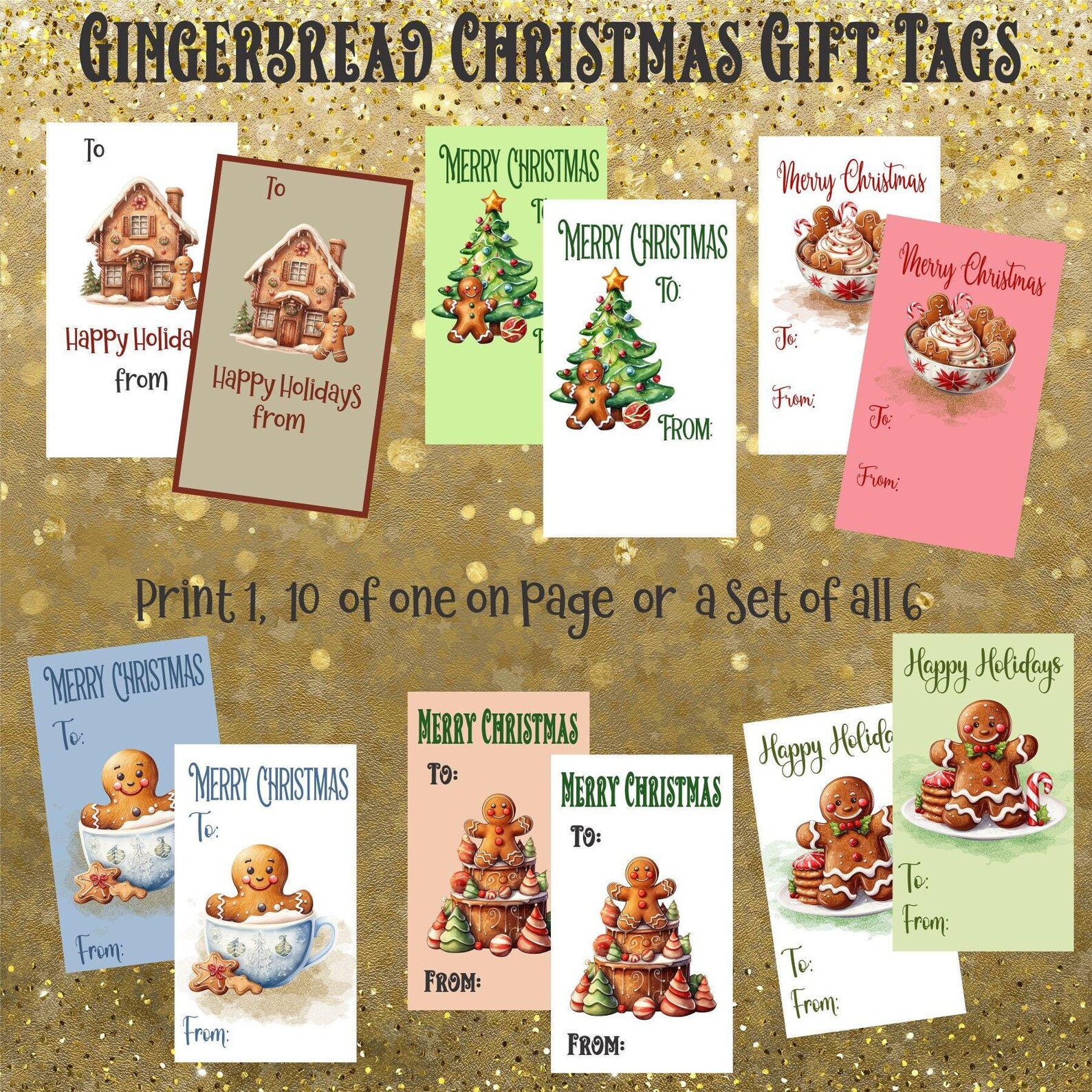 GINGERBREAD CHRISTMAS Gift Tags-cute Gingerbread Men-6 Designs-instant ...