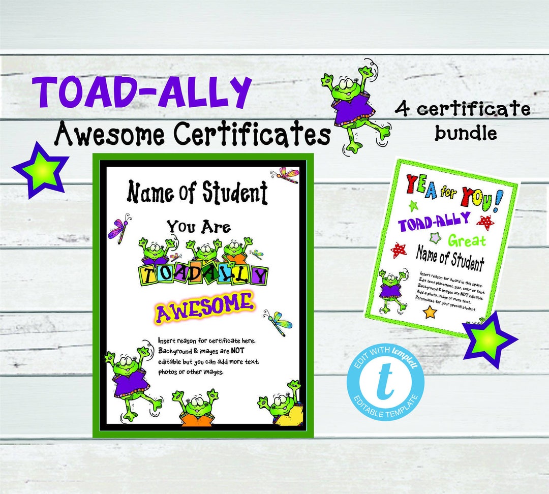 Frog Award Certificate Templates: Editable Student Recognition (digital ...