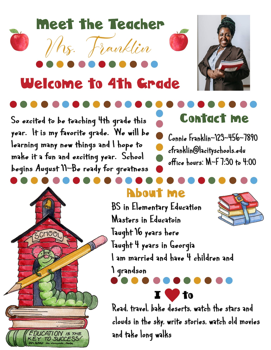 MEET THE TEACHER Letter With School House and Book Worm-fun-warm Color ...