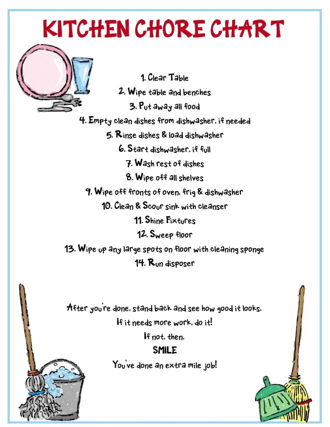 CHORE CHARTS for Families-kitchen-bathroom-list for Kids to ...