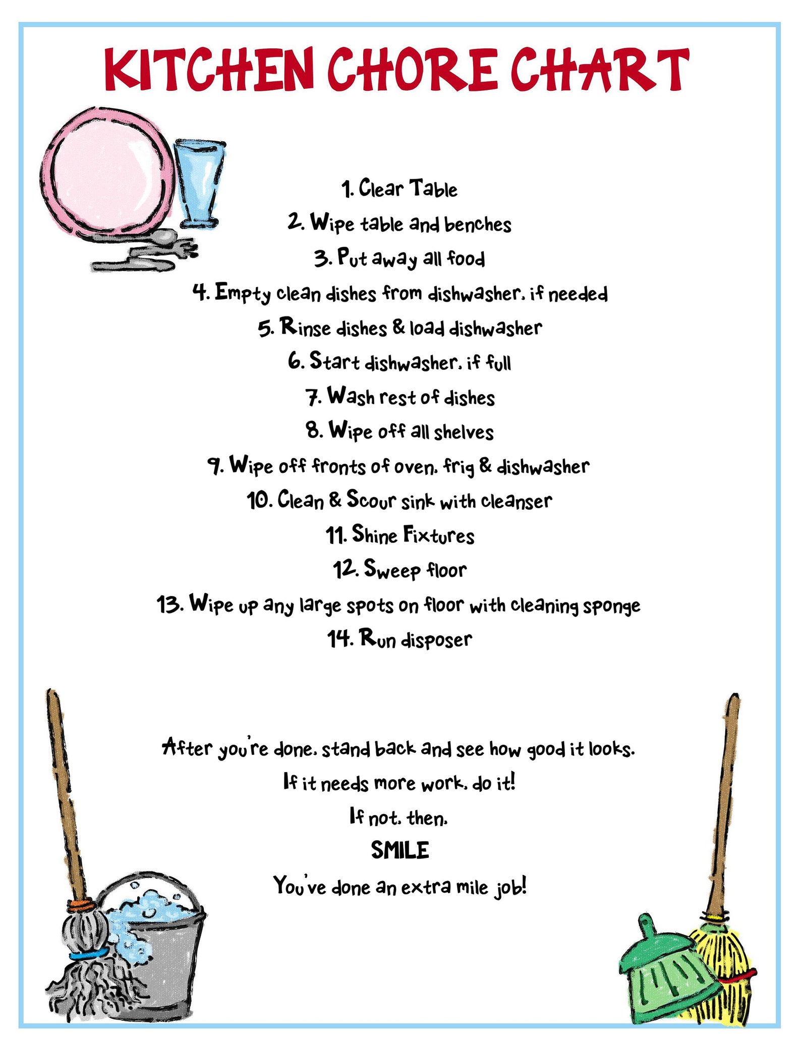 CHORE CHARTS for Families-kitchen-bathroom-list for Kids to ...