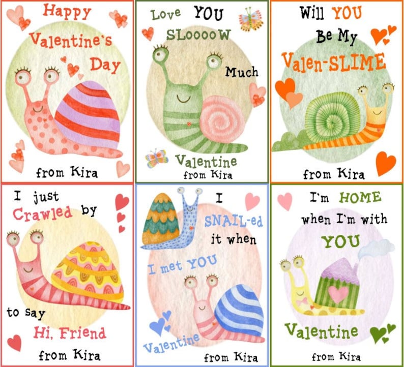 Snail Valentine Cards: Fun Kids Valentines - Editable Templates ...