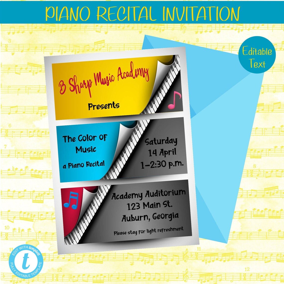 COLOR of MUSIC RECITAL Invitation Template-colorful-unique Invite for ...