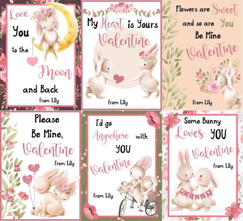 BUNNY VALENTINE CARD Templates-cute Bunnies in Love-valentines for Kids ...