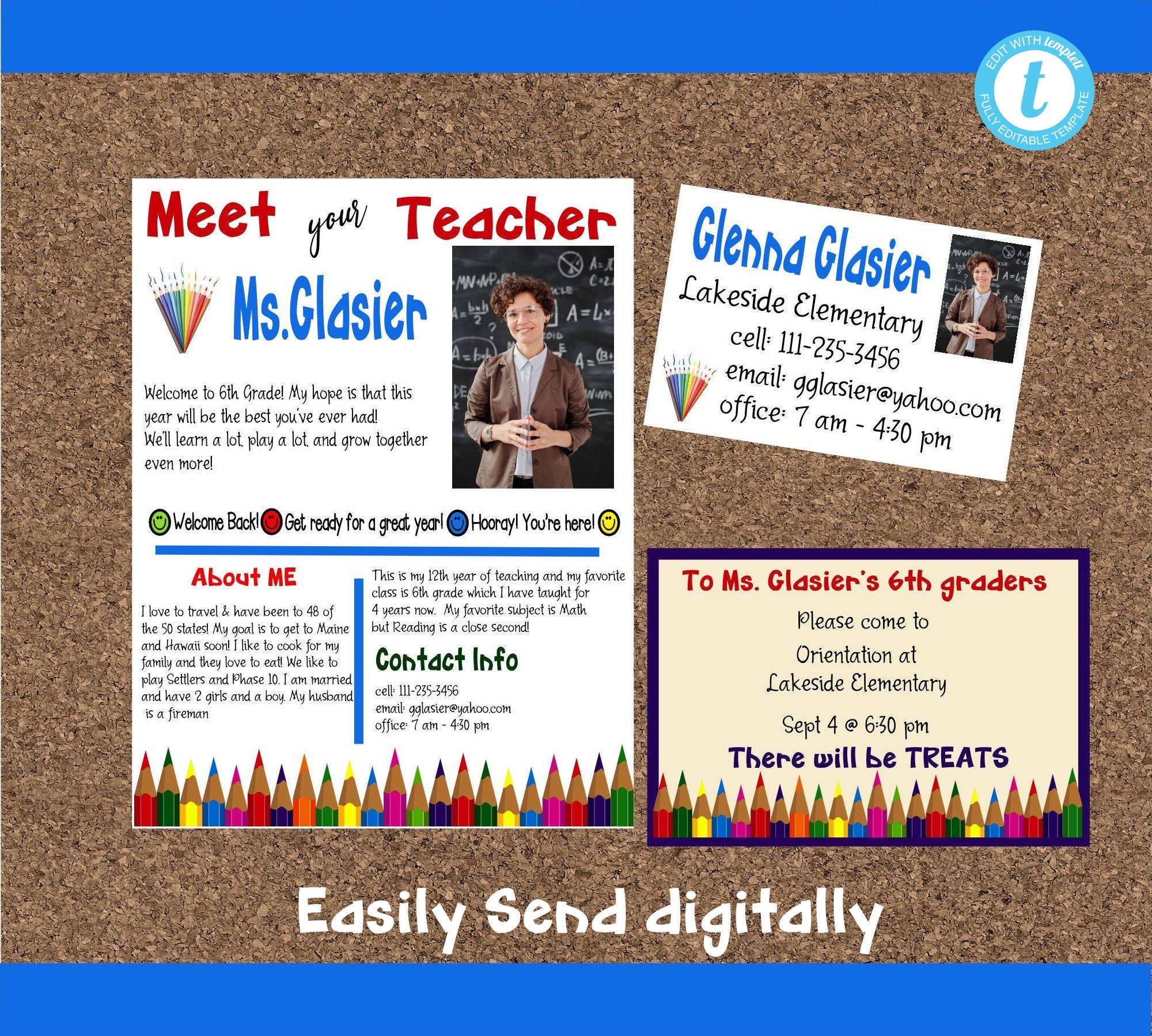 MEET THE TEACHER Template With Bonus Teacher Contact Card and a Note ...