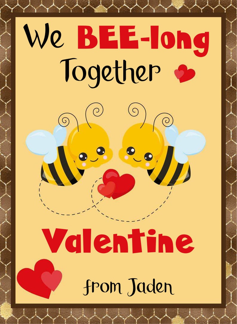 BEE VALENTINE CARD Templates for Kids-cute Bees-6 Different Designs-all ...
