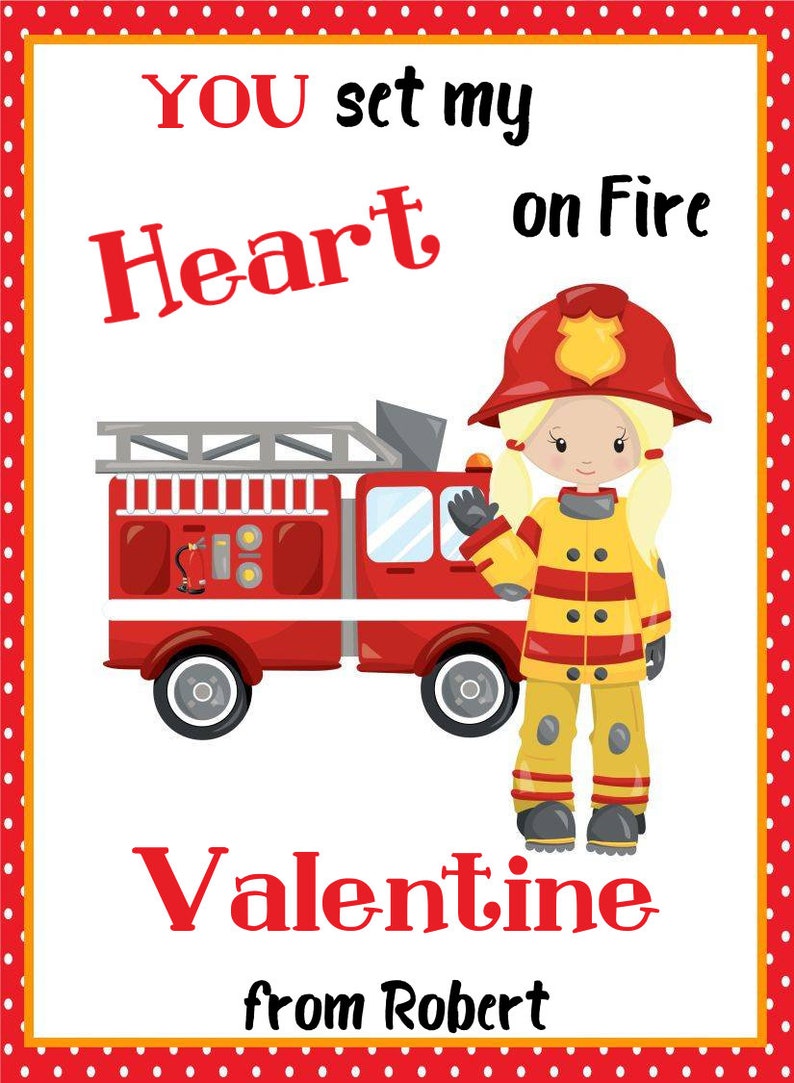 6 FIREFIGHTER VALENTINE Card Templates-fireman Valentine - Etsy