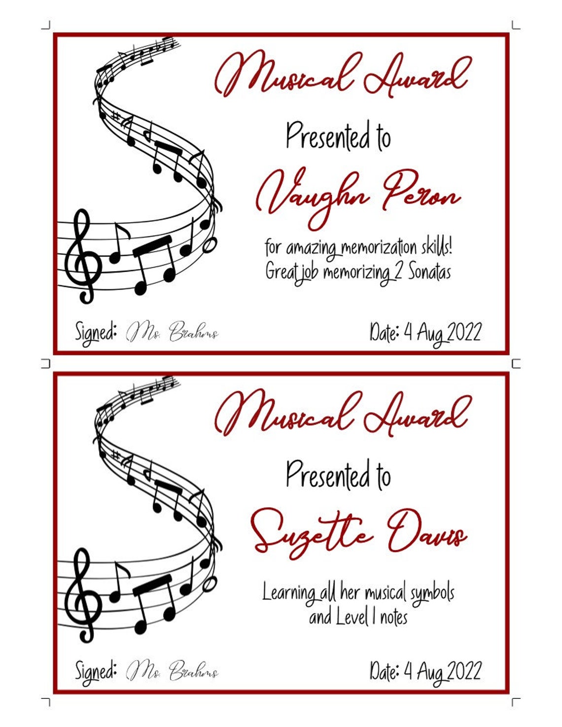 MUSIC AWARD CERTIFICATE With a Winding Treble Staff-editable Text in ...