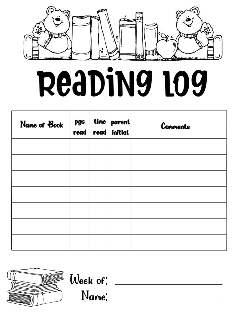 STUDENT READING LOG With 2 Bonus Bookmarks-cute Bears or Bees-all in ...