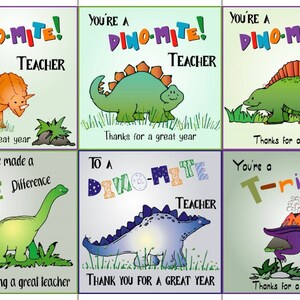 DINOSAUR TEACHER APPRECIATION Gift Tags-6 Color Designs-individual and ...
