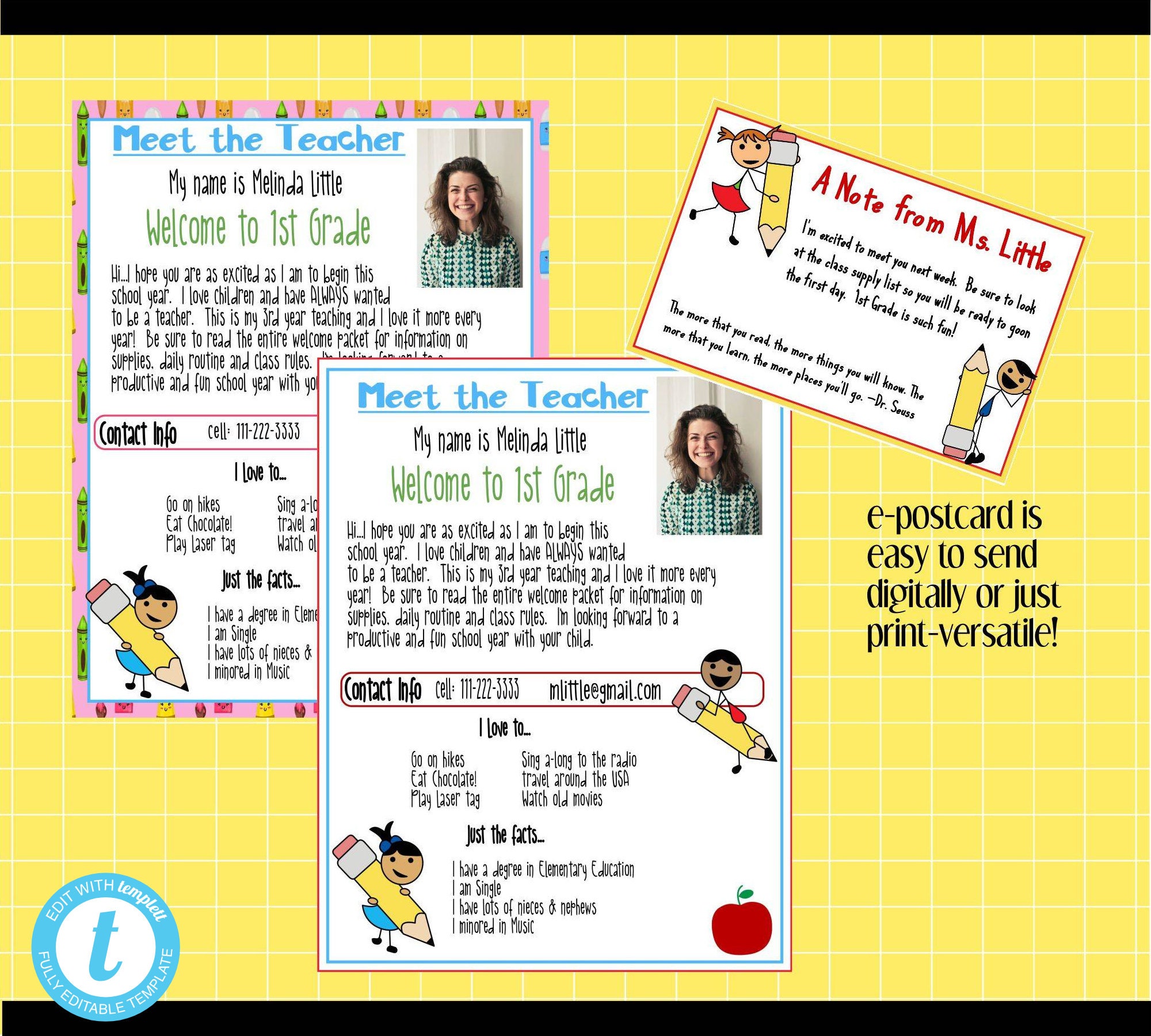 PENCIL KIDS Teacher Packet With 20 Templates-perfect for First Day of ...