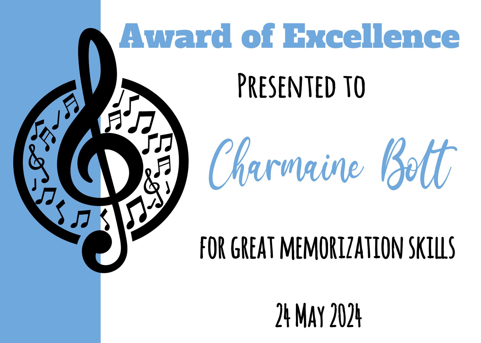 MUSIC AWARD Certificate-completely Editable-change All Colors and Text ...