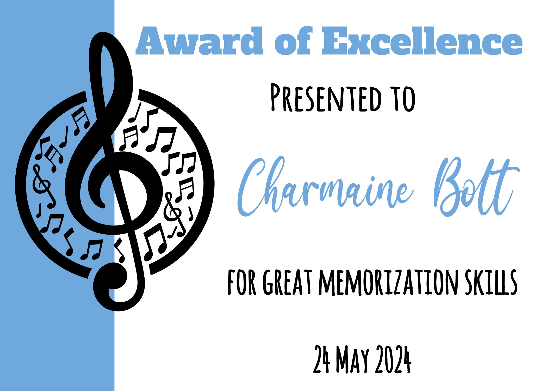 MUSIC AWARD Certificate-completely Editable-change All Colors and Text ...