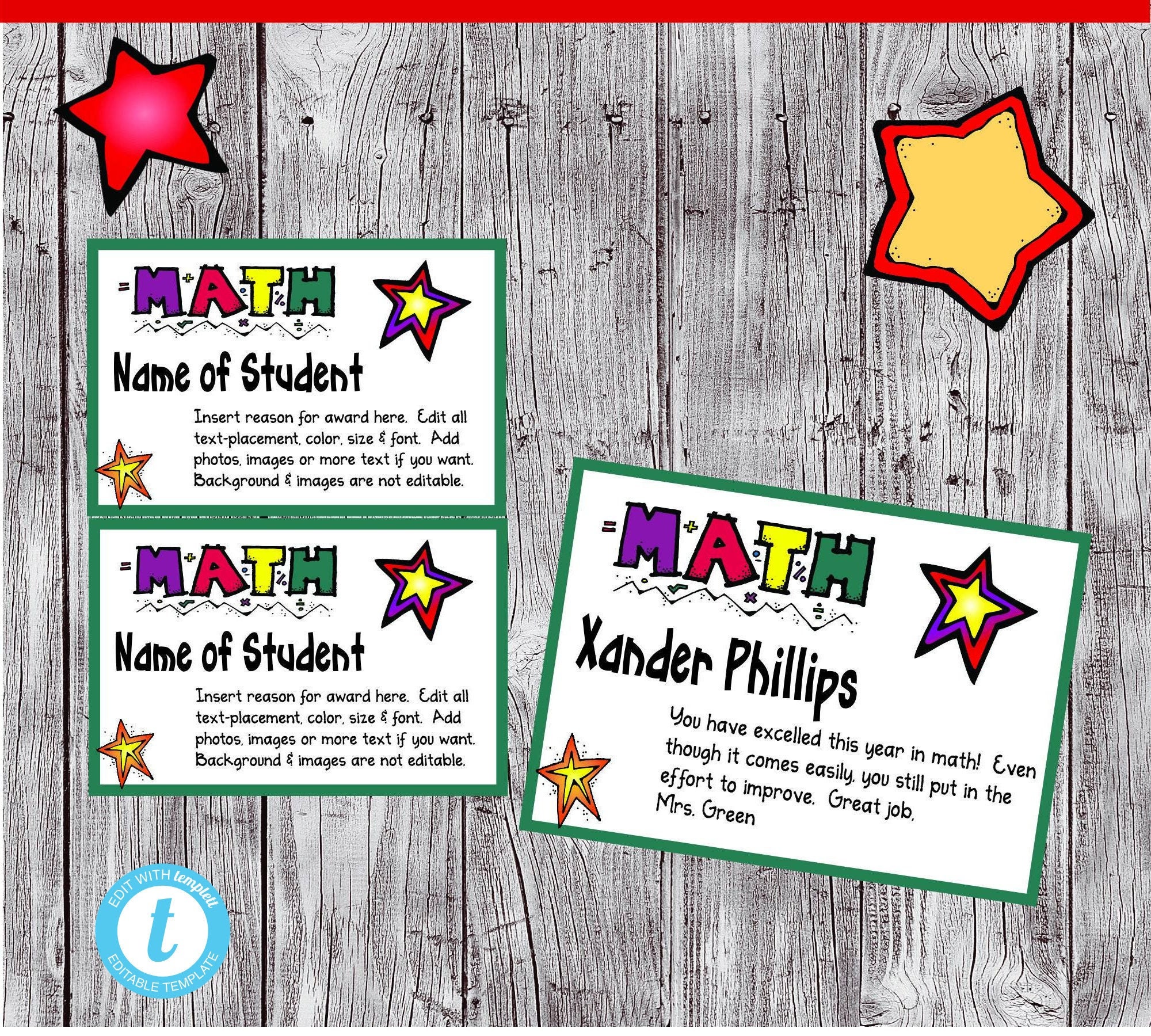 Award Certificate Template With a Star Theme-student Recognition-all ...