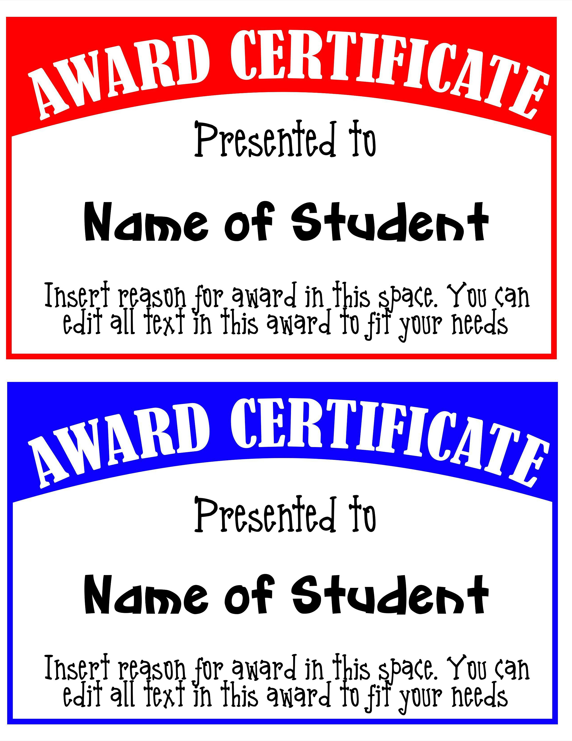 SCHOOL AWARD Certificates-2 Files on One Page All Text - Etsy