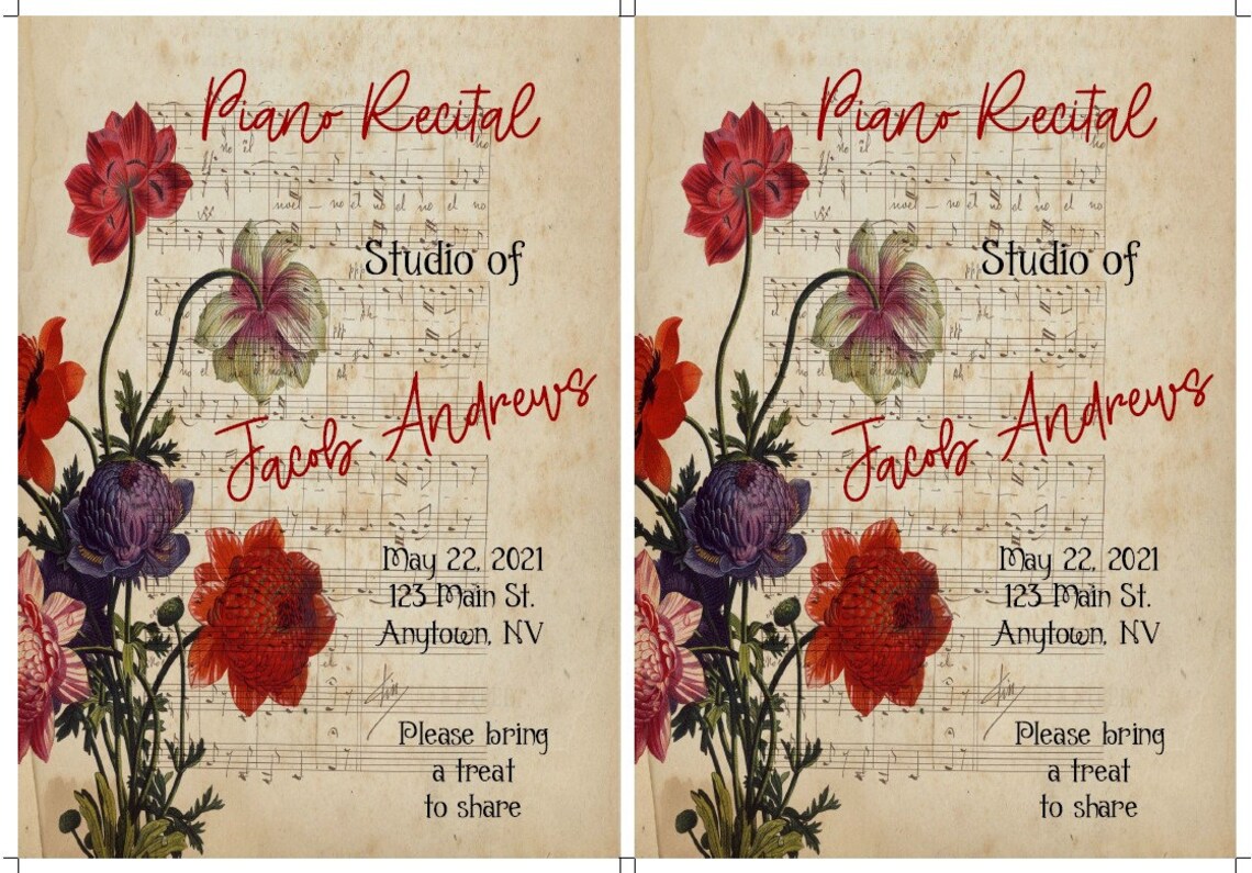 PIANO RECITAL Invitation Template-wildflowers-instant Download-editable ...