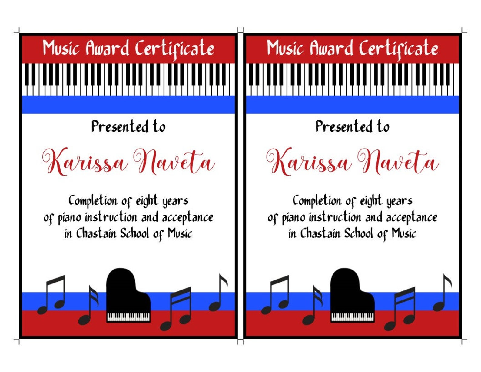 RED WHITE BLUE Music Award Certificates in 2 Sizes-editable Text ...