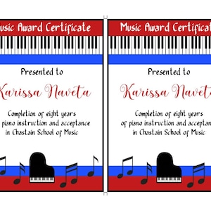 RED WHITE BLUE Music Award Certificates in 2 Sizes-editable Text ...