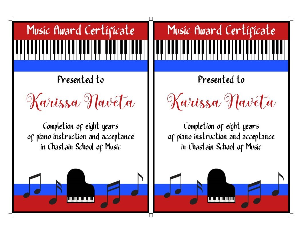 RED WHITE BLUE Music Award Certificates in 2 Sizes-editable Text ...