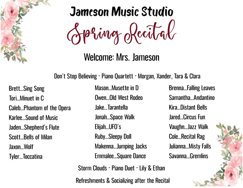 LUSH BLUSH Music Recital Programs-award Certificate-comment Card ...