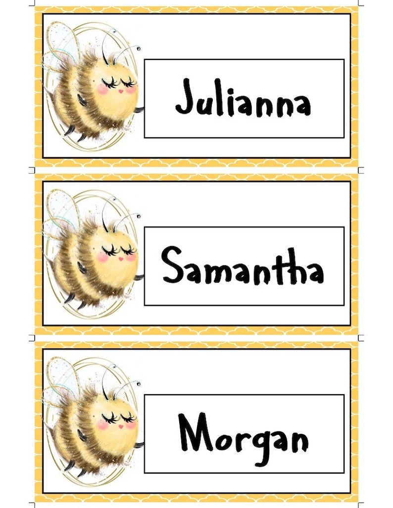 BEE NAME TAGS for School-church-preschool-3 Styles1 Desk Tag-editable ...