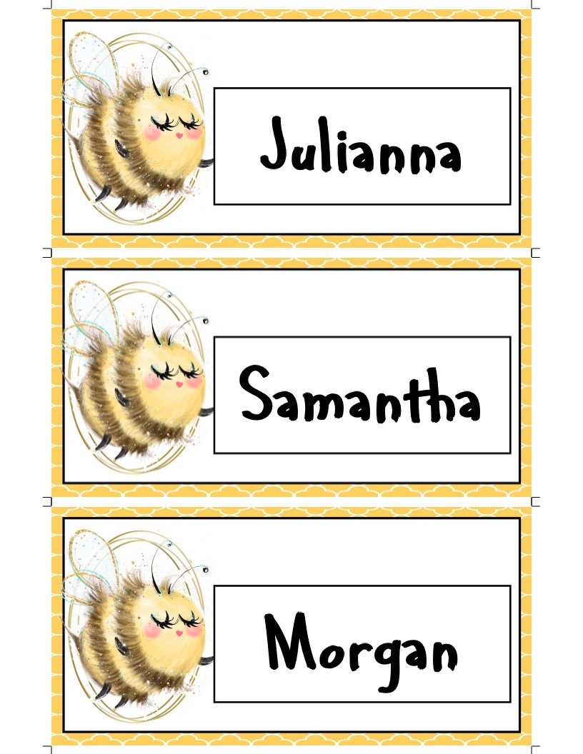 BEE NAME TAGS for School-church-preschool-3 Styles1 Desk Tag-editable ...