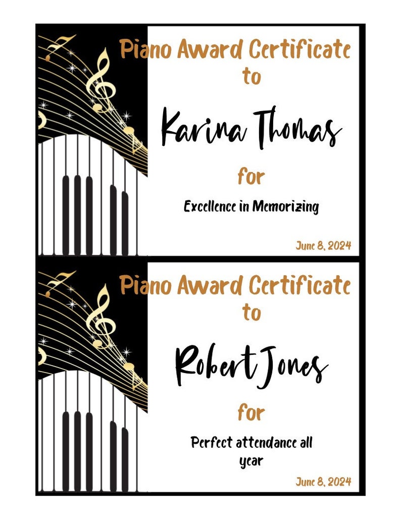 Recital Program-thank You Card-award Certificate With Flowing Staff ...