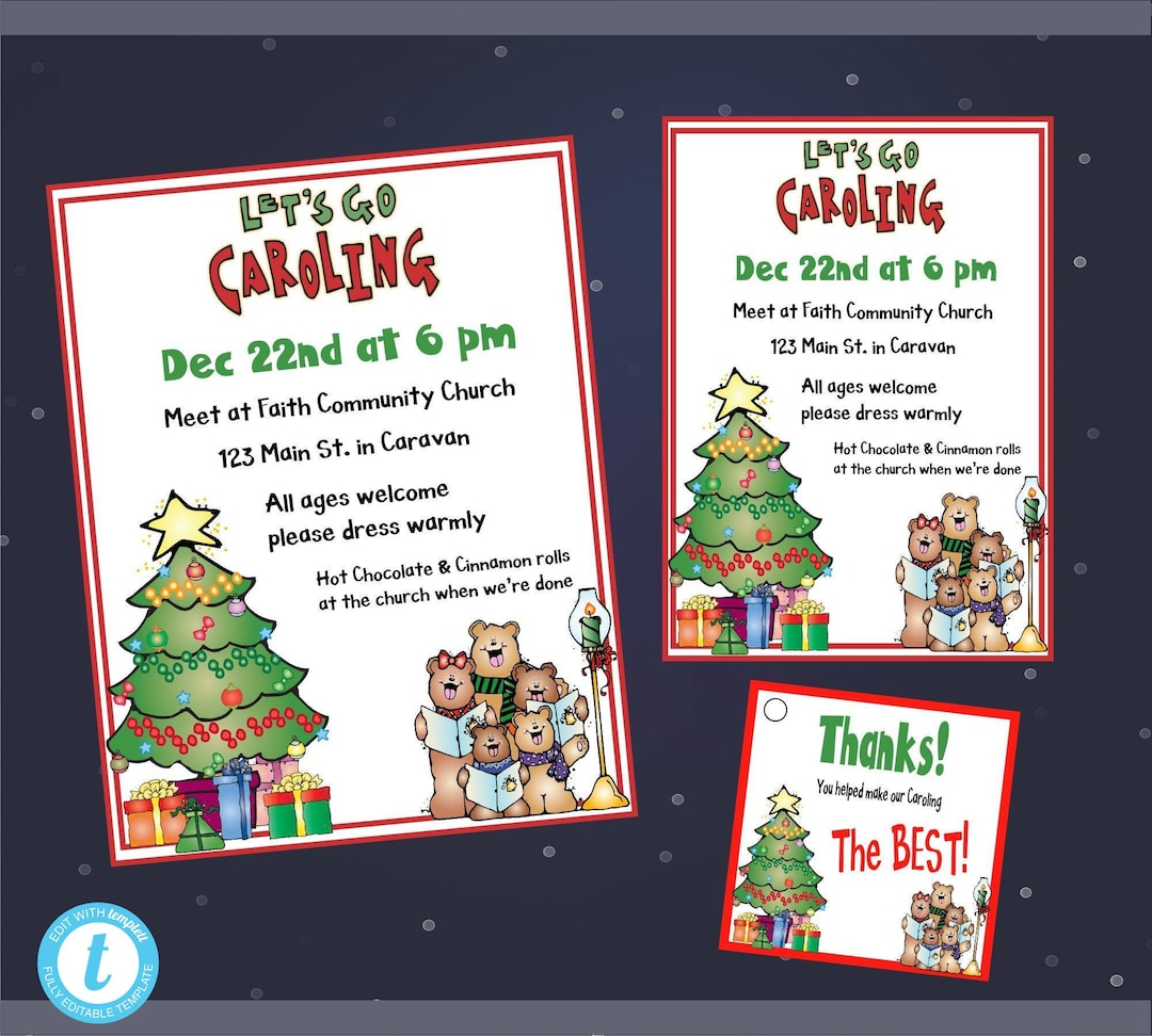 CHRISTMAS CAROLING Flyer-invitation and Gift Tag-use All Three for Your ...