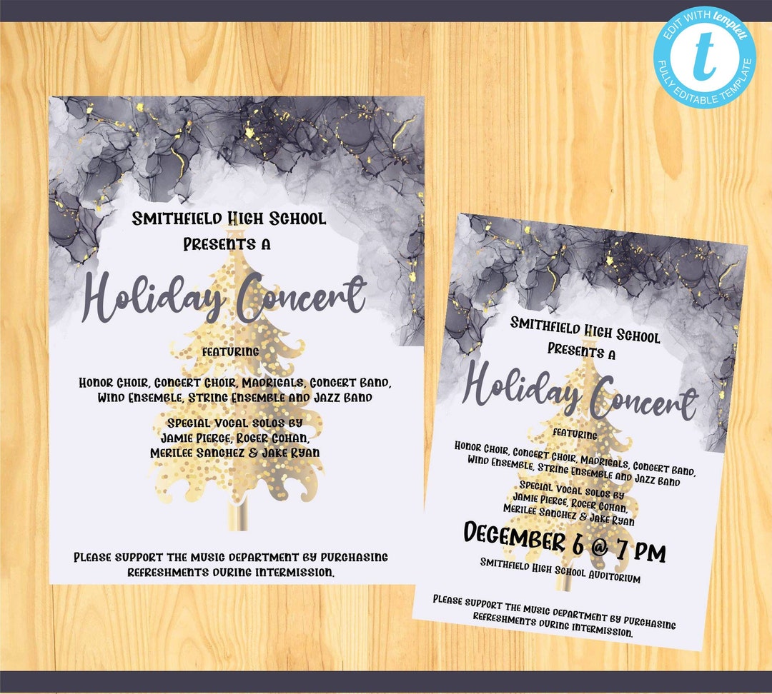 CHRISTMAS CONCERT With Elegant Gray-gold Background-flyer-invitation ...